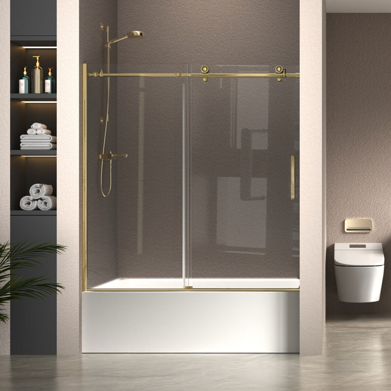 CKB 57'' - 59'' W x 60'' H Single Sliding Door Frameless Tub Door with Clear Glass & Reviews ...